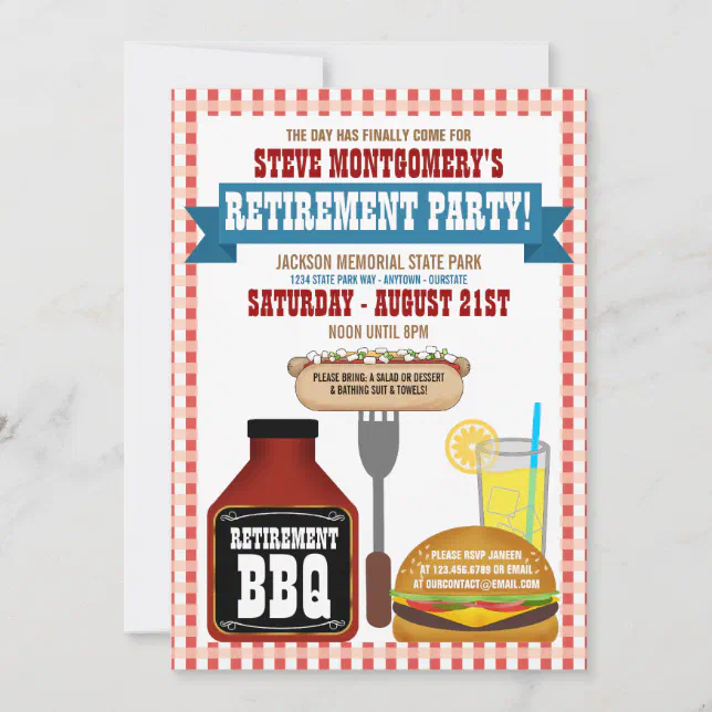 Summer Retirement Barbeque Party Invitations | Zazzle