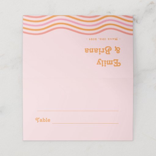 Summer Retro Pink Orange Tropical Wedding Place Card | Zazzle