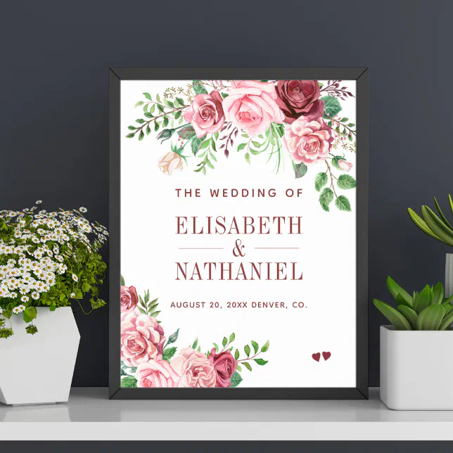 Summer roses garden wedding welcome sign | Zazzle