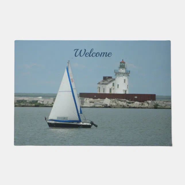Summer Sailboat and Lighthouse Doormat | Zazzle