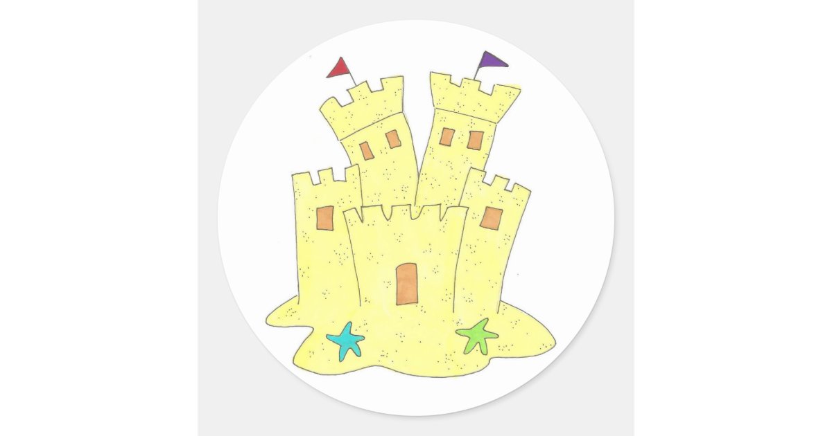 Summer Sand Castle Sandcastle Beach Pool Party Classic Round Sticker ...
