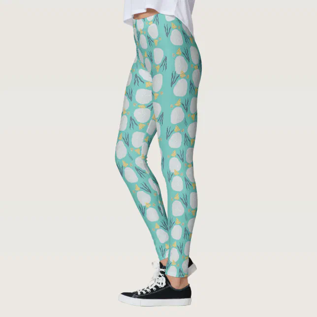 Summer Sand Dollar Botanical Beach Pattern Leggings | Zazzle