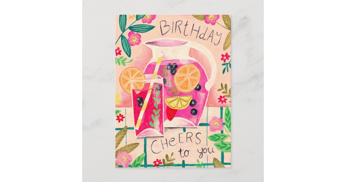 Summer sangria birthday cheers greeting postcard | Zazzle