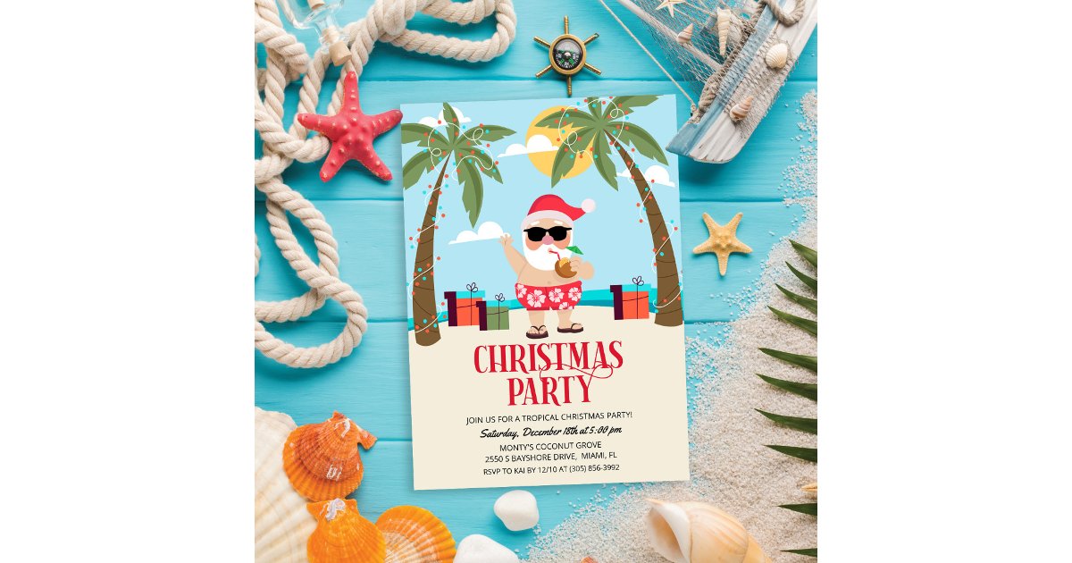 Summer Santa Christmas Party Invitation | Zazzle