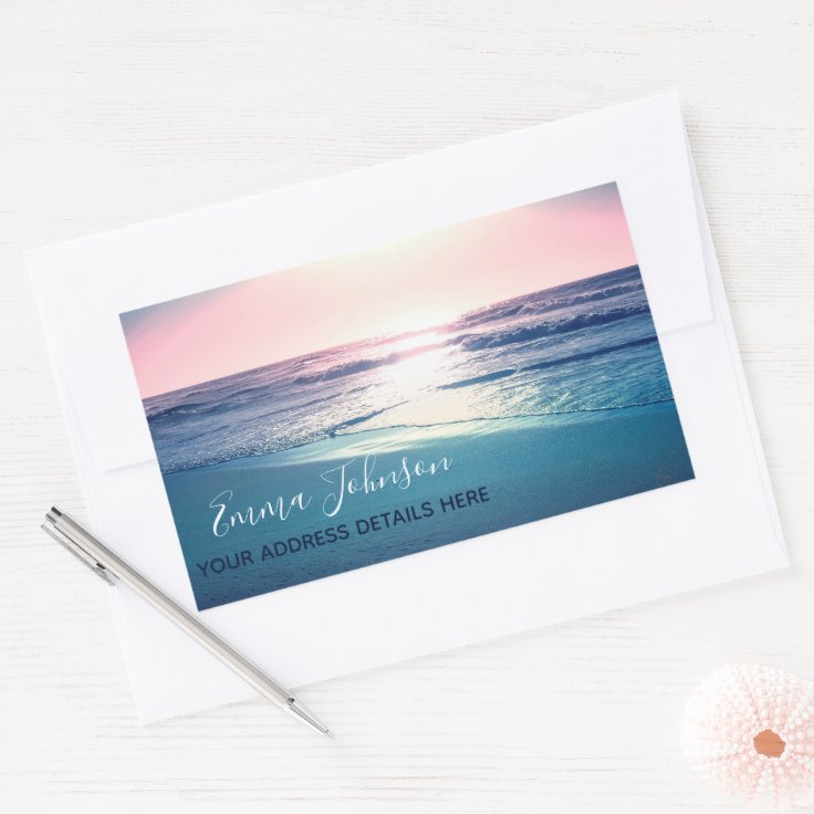 Summer Sea Sunset Tropical Beach Photo Rectangular Sticker | Zazzle