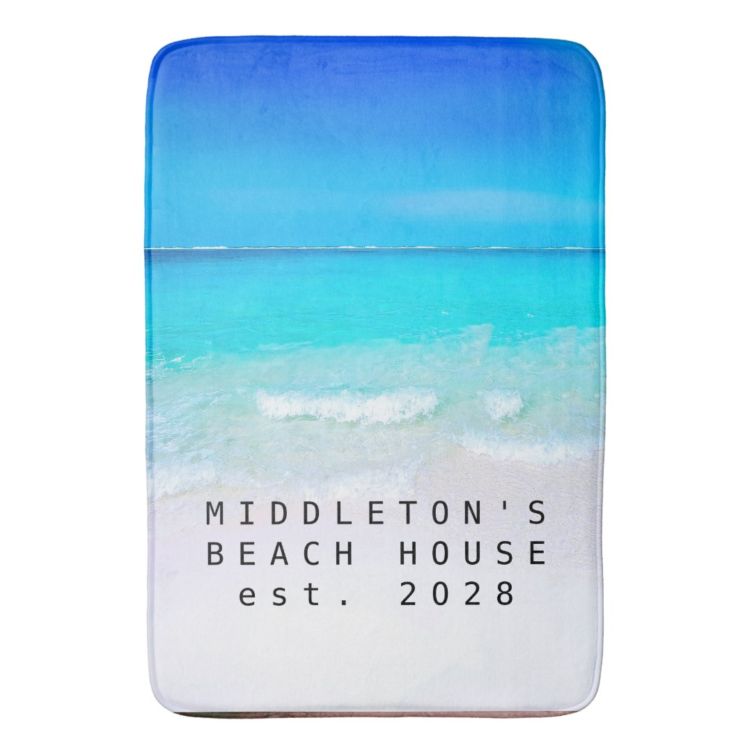 Summer Seaside Scene Ocean Beach Bath Mat | Zazzle