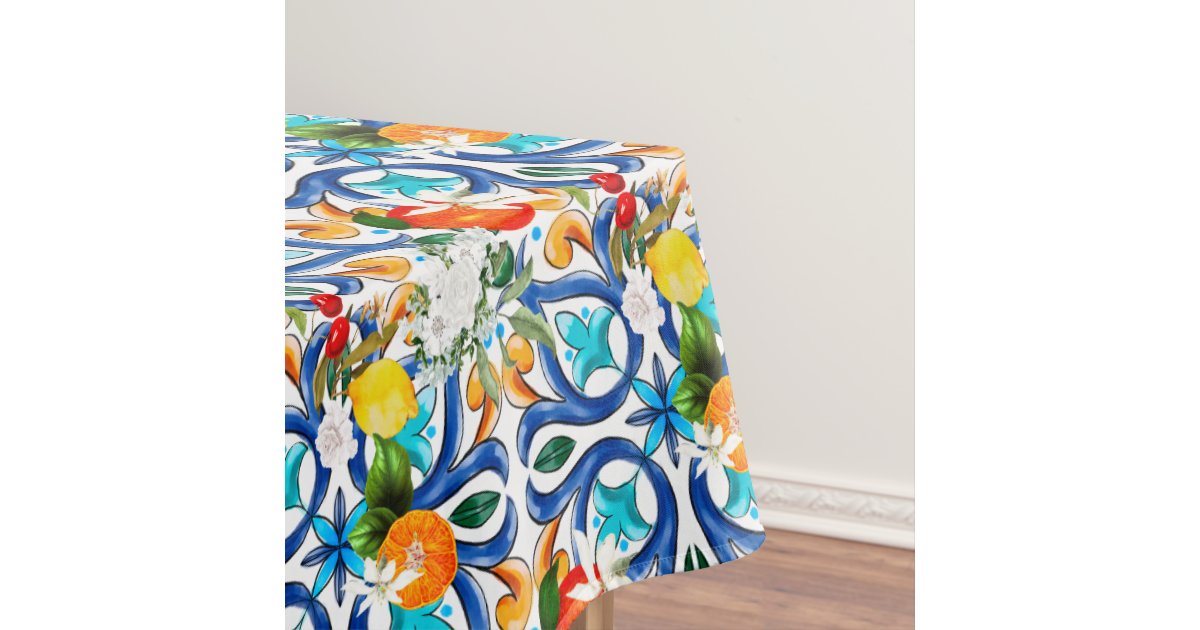 Summer ,Sicilian tiles ,majolica,ceramic tile Tablecloth | Zazzle