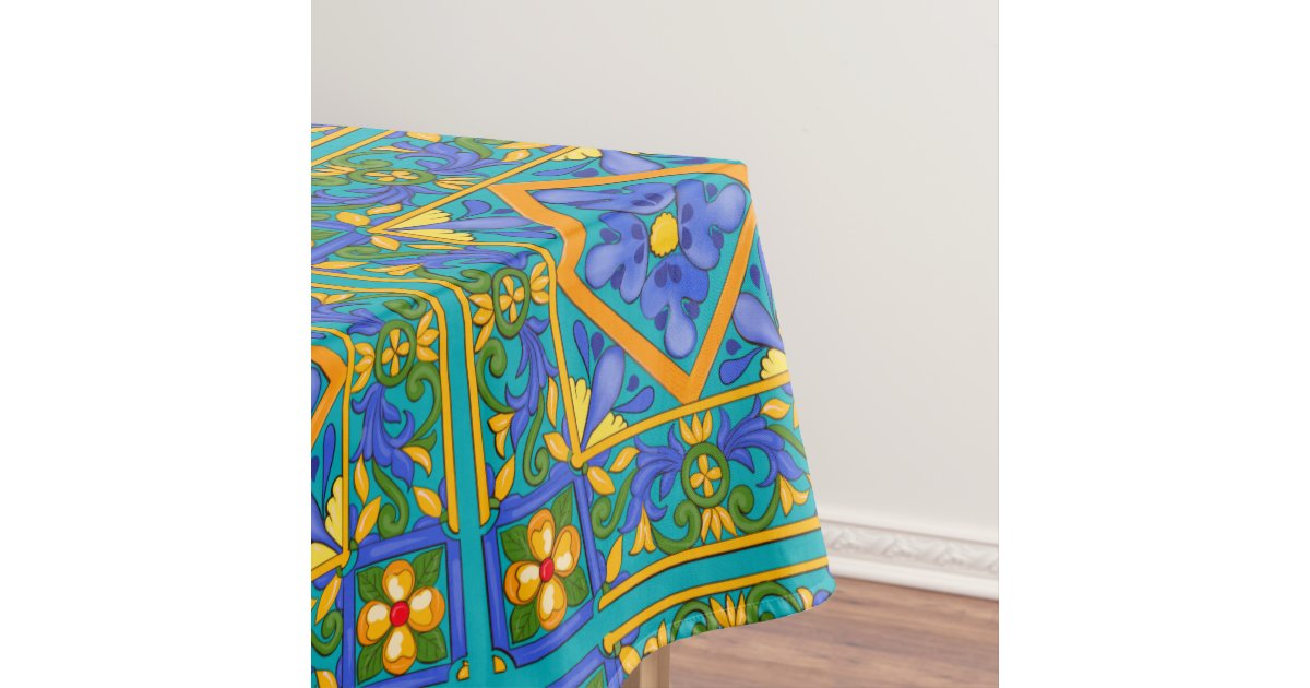 Summer ,Sicilian tiles ,majolica,Mediterranean Tablecloth | Zazzle