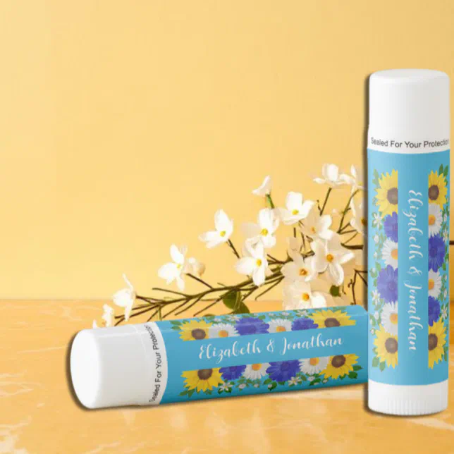 Summer Sky Blue Floral Wedding Lip Balm | Zazzle