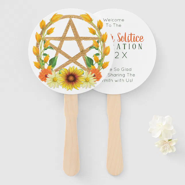 Summer Solstice Gold Pentacle Wiccan Sunflower Hand Fan | Zazzle