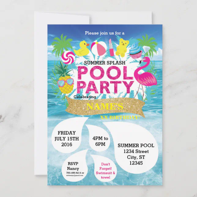 Summer Splash Pool Party Invitation | Zazzle
