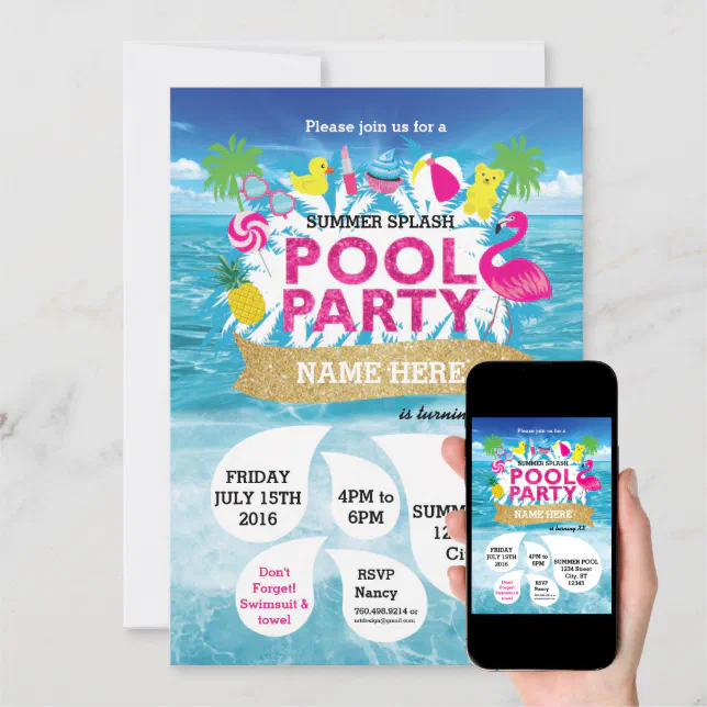 Summer Splash Pool Party Invitation 5 x 7 | Zazzle
