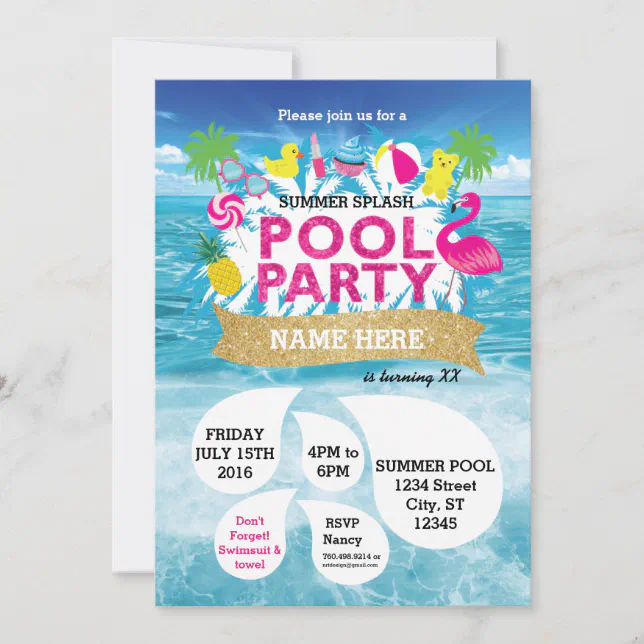 Summer Splash Pool Party Invitation 5 x 7 | Zazzle