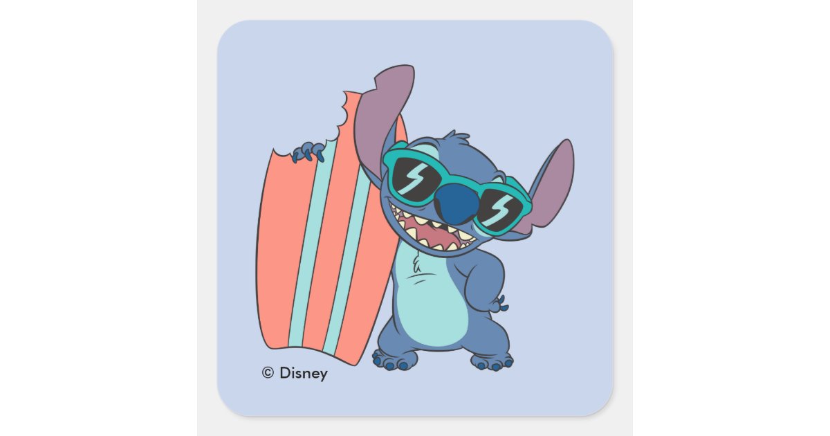 Summer Stitch with Surfboard Square Sticker | Zazzle