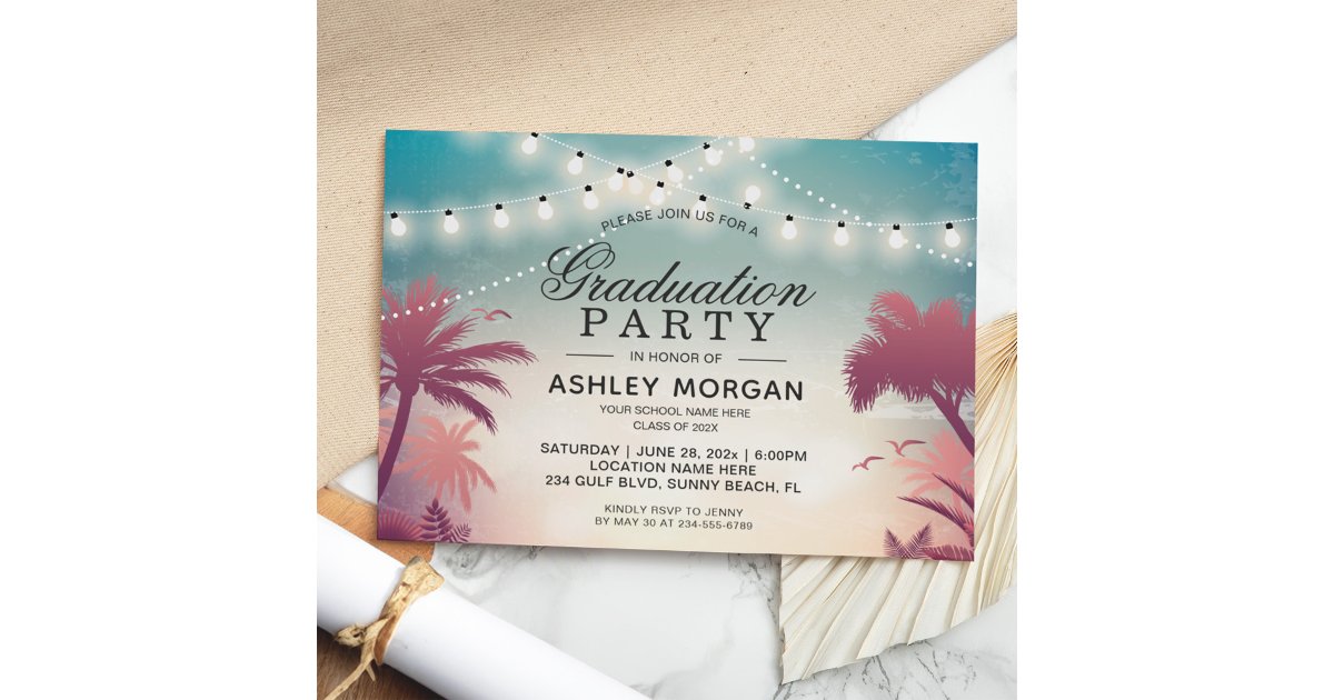 Summer String Lights Outdoor Graduation Party Invitation | Zazzle