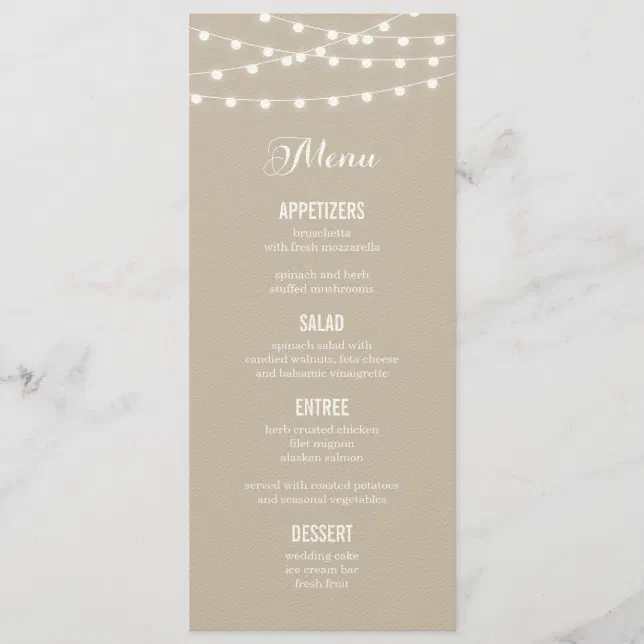 Summer String Lights Wedding Menu Card | Zazzle