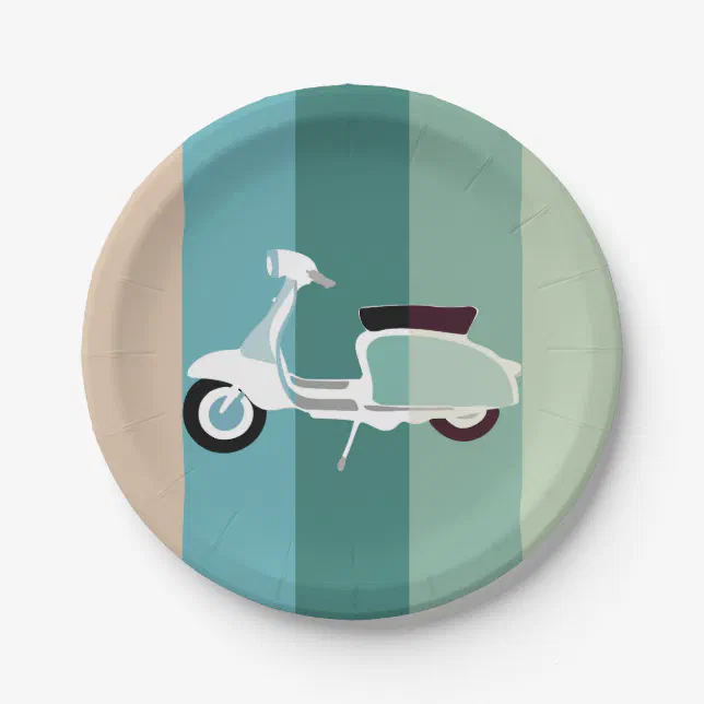 Summer Striped Retro Scooter Party Paper Plates | Zazzle