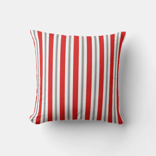 Summer stripes - deep red white and gray / grey throw pillow | Zazzle