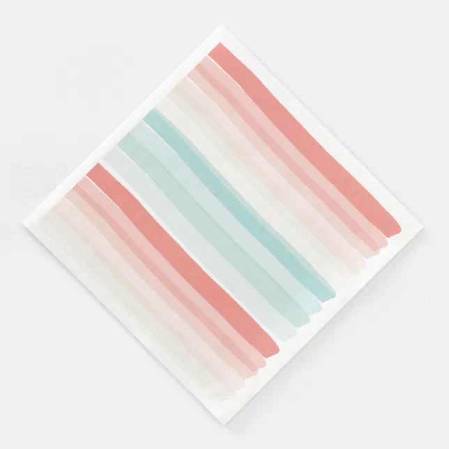Summer stripes in coral and turquoise paper dinner napkins | Zazzle