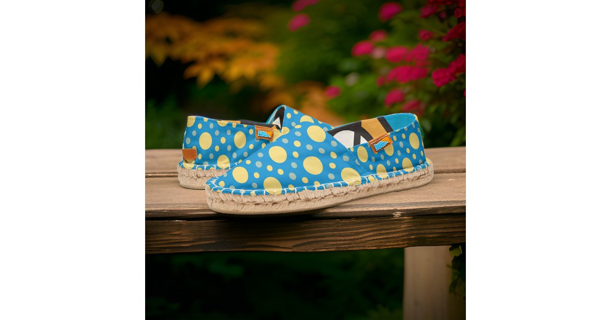 Summer Style Blue Yellow Polka Dot Beach Flair Espadrilles | Zazzle