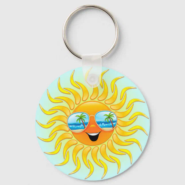 Summer Sun Cartoon with Sunglasses keychain | Zazzle