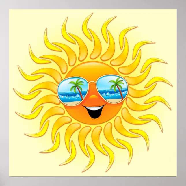 Summer Sun Cartoon with Sunglasses poster | Zazzle