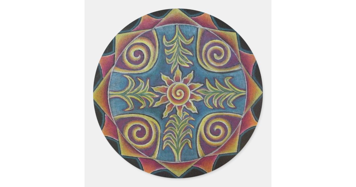 Summer Sun Mandala Classic Round Sticker | Zazzle