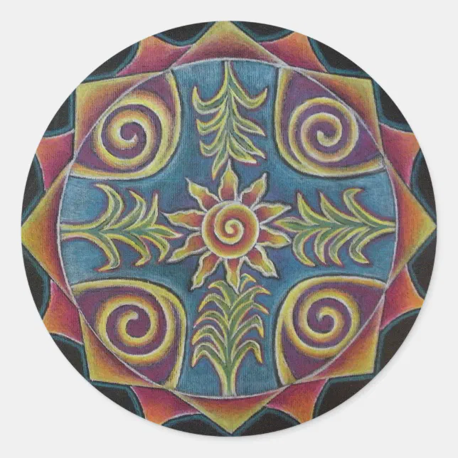 Summer Sun Mandala Classic Round Sticker | Zazzle
