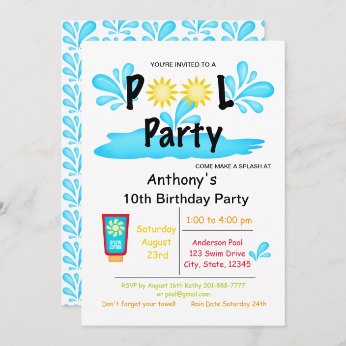 Summer Sun Splash Pool Party Birthday Invitation | Zazzle.com