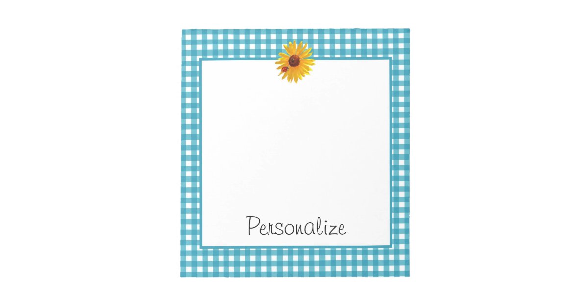 Summer Sunflower Gingham With Name Notepad | Zazzle