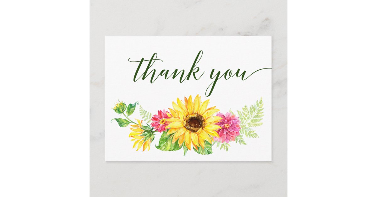 Summer Sunflower Thank You Postcard | Zazzle.com