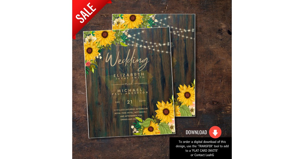 Summer Sunflowers Rustic Wood Wedding Invite Flyer | Zazzle