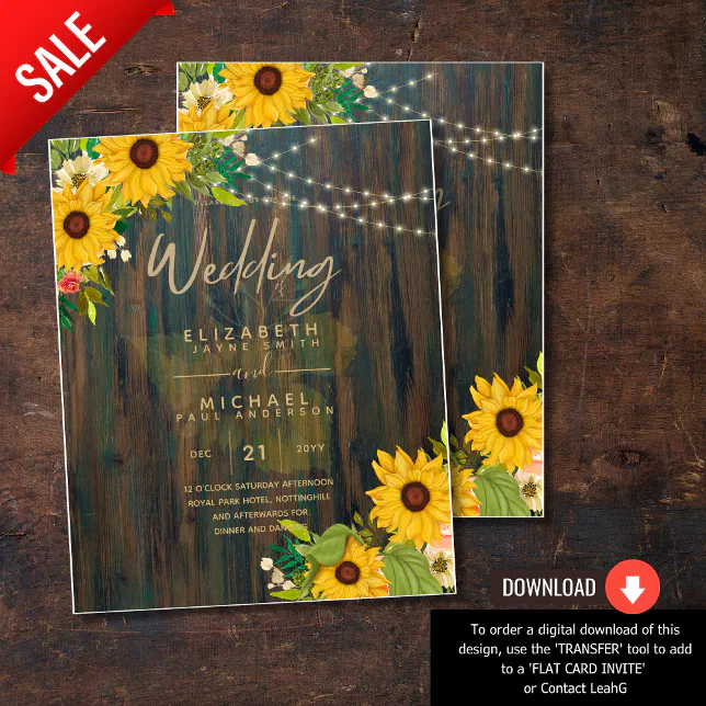 Summer Sunflowers Rustic Wood Wedding Invite Flyer | Zazzle