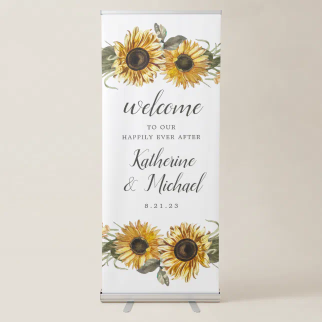 Summer Sunflowers Wedding Welcome Retractable Banner | Zazzle