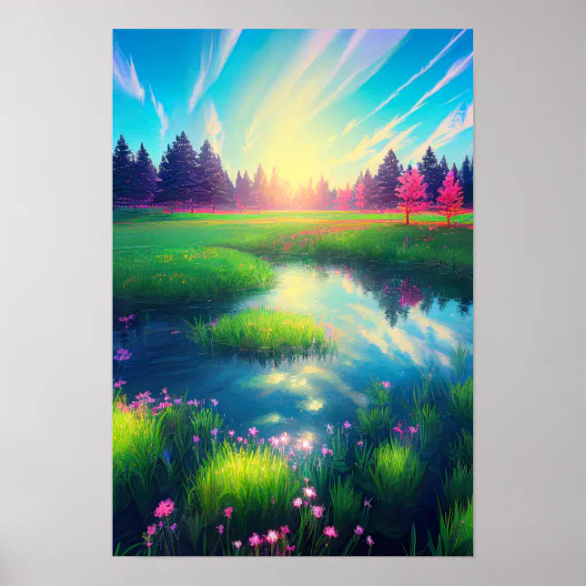 Summer Sunrise in Serene Meadow Poster | Zazzle