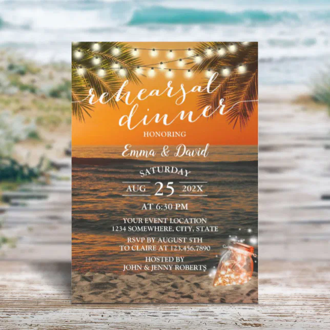 Summer Sunset Beach Wedding Rehearsal Dinner Invitation | Zazzle