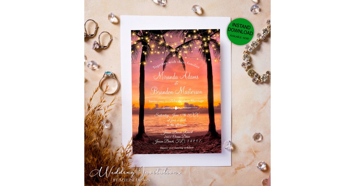 Summer Sunset Tropical Beach Wedding Invitation | Zazzle