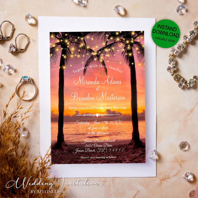 Summer Sunset Tropical Beach Wedding Invitation | Zazzle