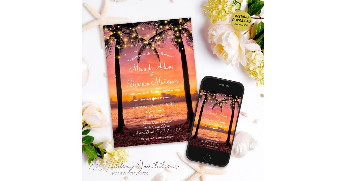Summer Sunset Tropical Beach Wedding Invitation | Zazzle