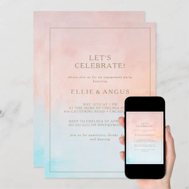 Summer Sunset Watercolor Let's Celebrate Invitation | Zazzle