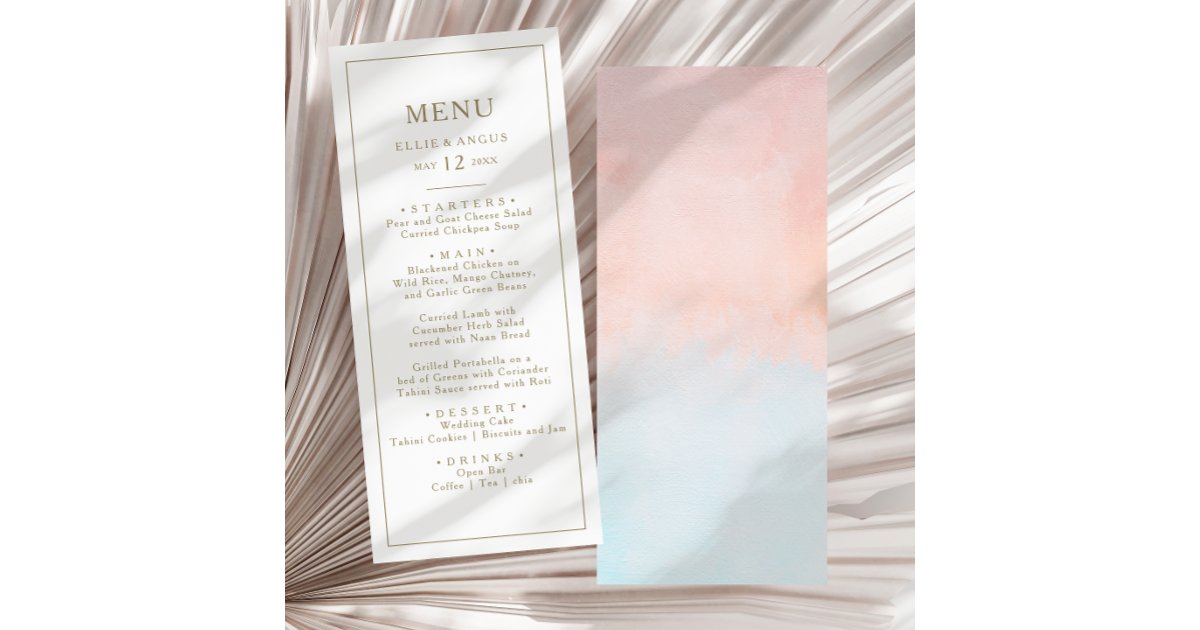 Summer Sunset Watercolor Wedding Dinner Menu | Zazzle