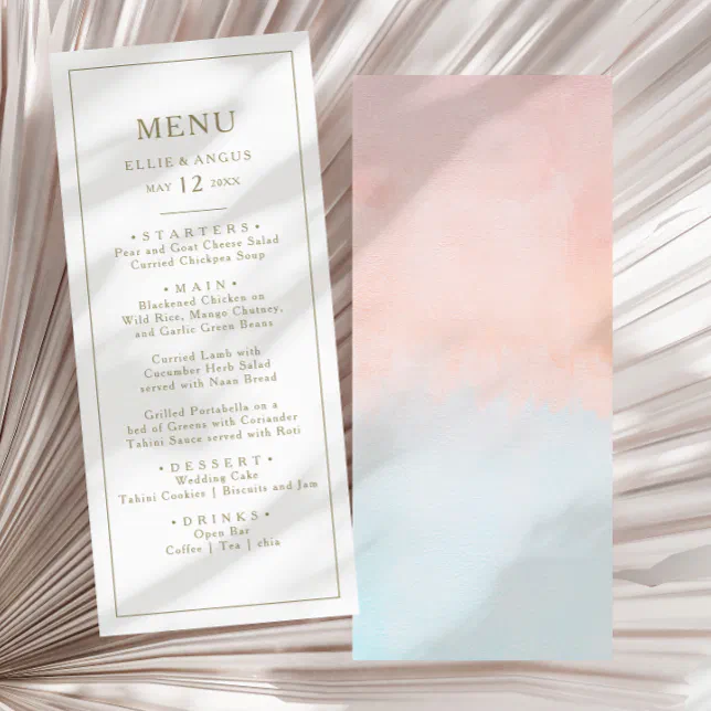 Summer Sunset Watercolor Wedding Dinner Menu | Zazzle
