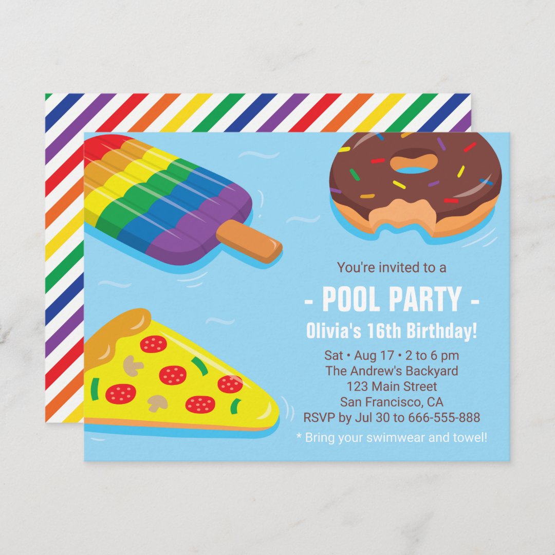 Summer Swim Pool Floats Birthday Party Invitations | Zazzle