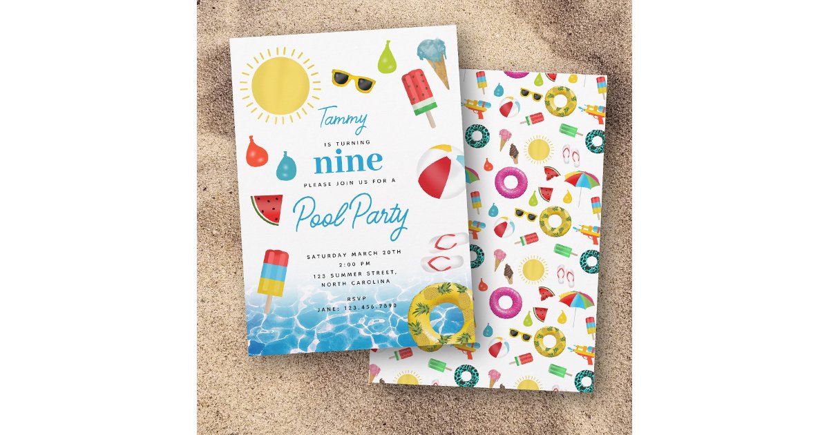 Summer Themed Kids Pool Birthday Party Invitation | Zazzle
