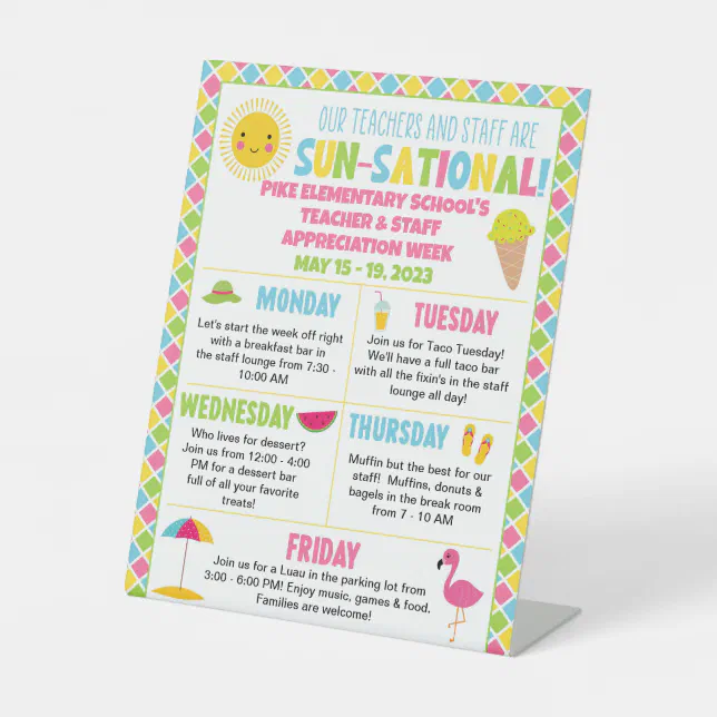Summer Themed Teacher & Staff Appreciation Week Pedestal Sign | Zazzle