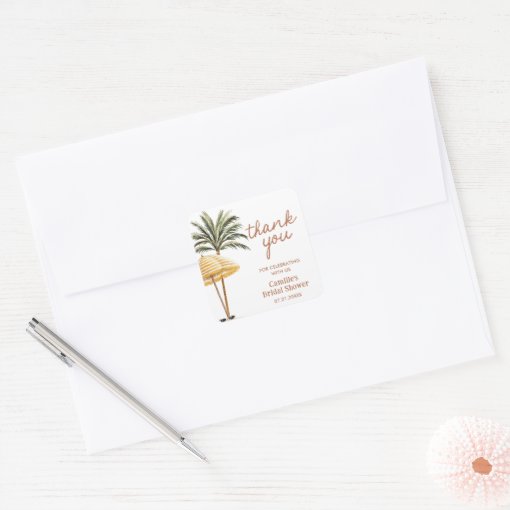 Summer Tropical Bridal Shower Thank you Square Sticker | Zazzle