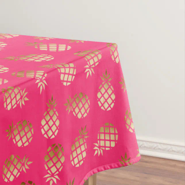 Summer tropical gold and pink pineapple pattern tablecloth | Zazzle