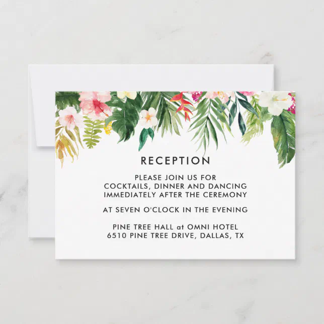 Summer Tropical Leaves Wedding Reception Cards | Zazzle