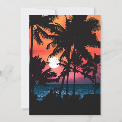 Summer Tropical Pink Orange Palm Trees Sunset Invitation | Zazzle