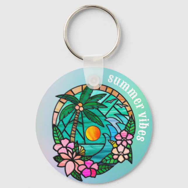 Summer Vacation Ocean Beach at Sunset Keychain | Zazzle